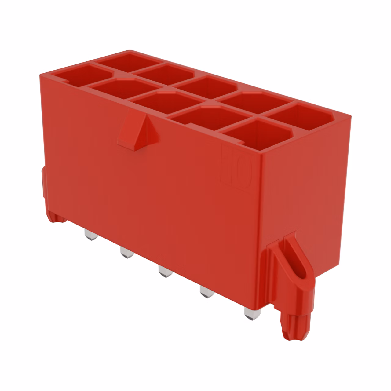 Mega-Fit ColorLock Vertical Header with Crush Pegs, 5.70mm Pitch, Through Hole, Dual Row, 10 Circuits, Matte Tin (Sn) Plating, 3.73mm Tail Length, Glow-Wire Capable, Tray, Red for sale