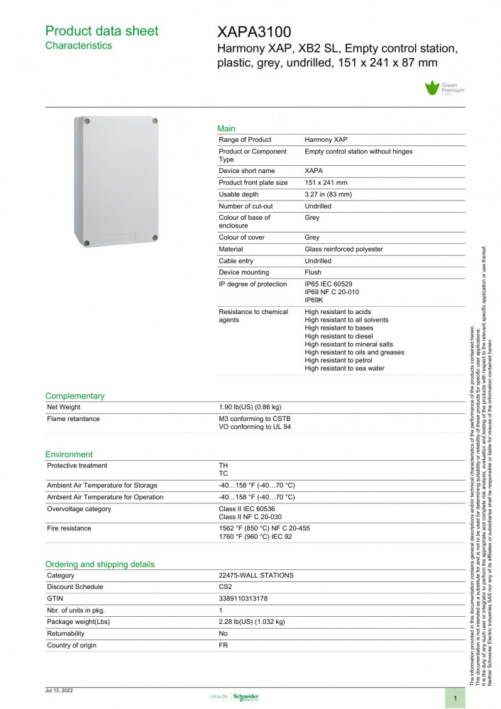 XAPA3100 technical document page 1