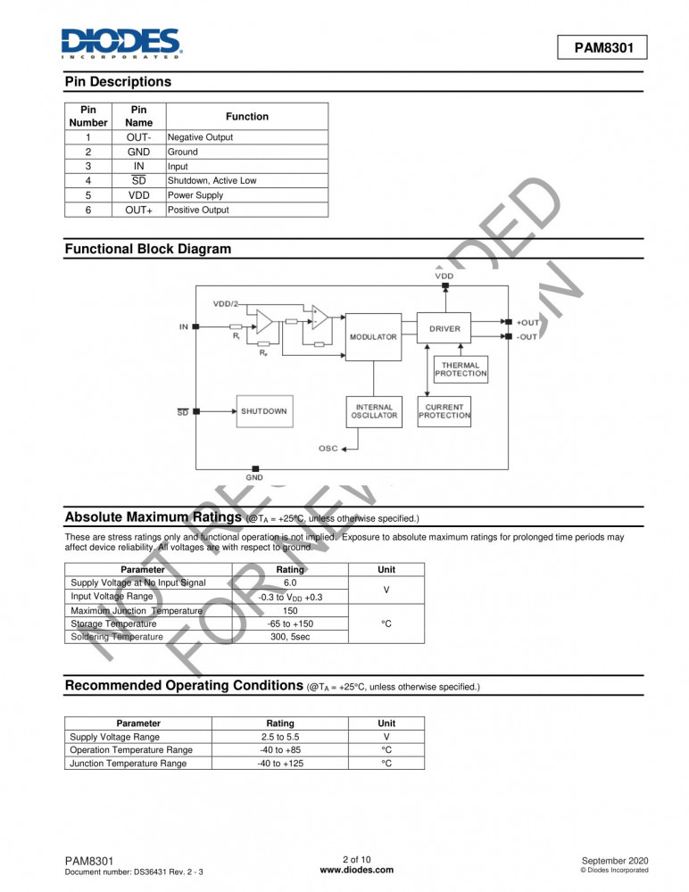 PAM8301AAF datasheet page 2