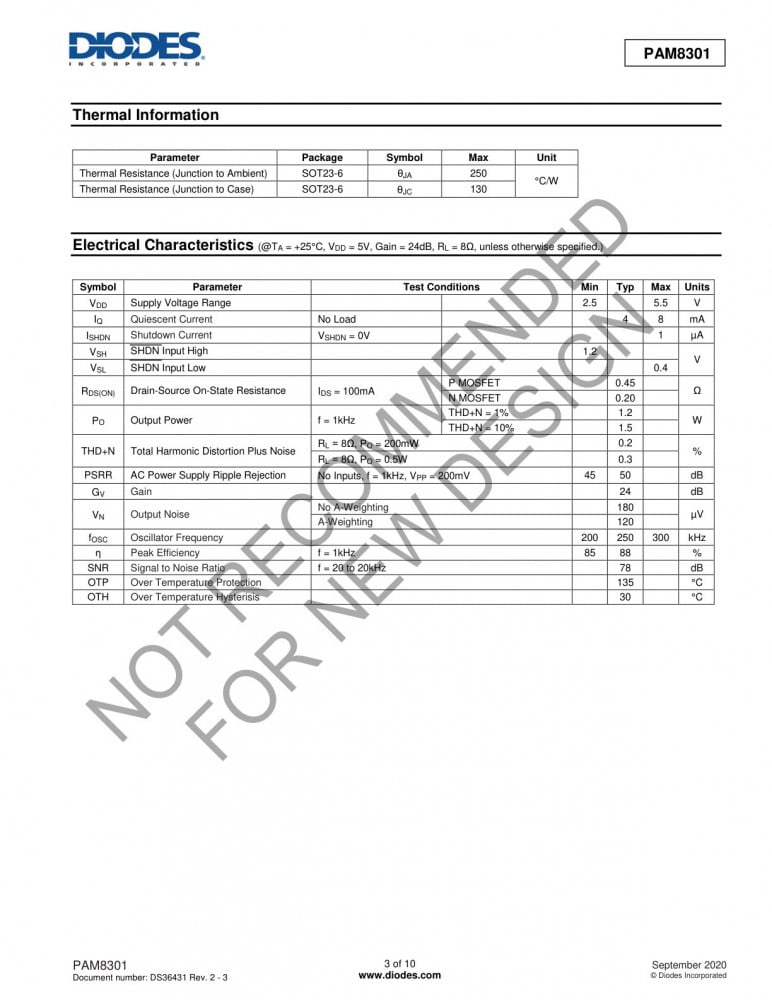 PAM8301AAF datasheet page 3