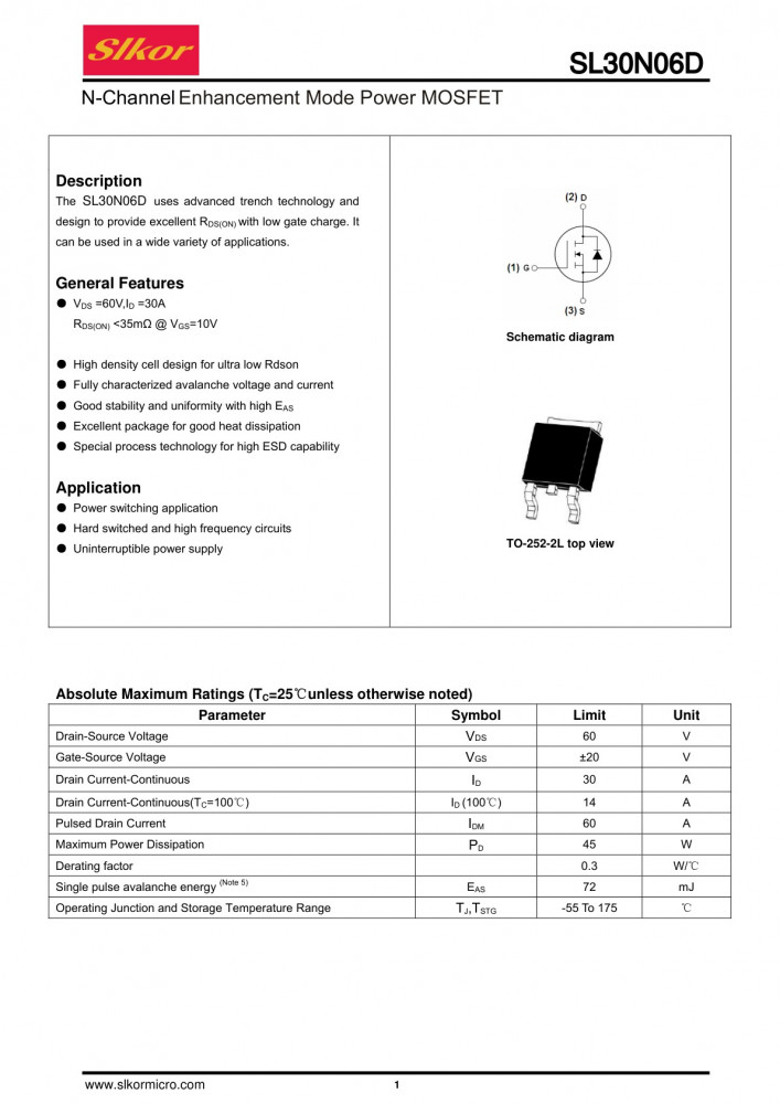 SL30N06D datasheet page 1