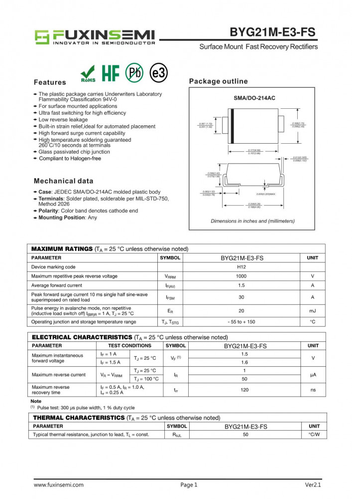BYG21M-E3-FS datasheet page 1