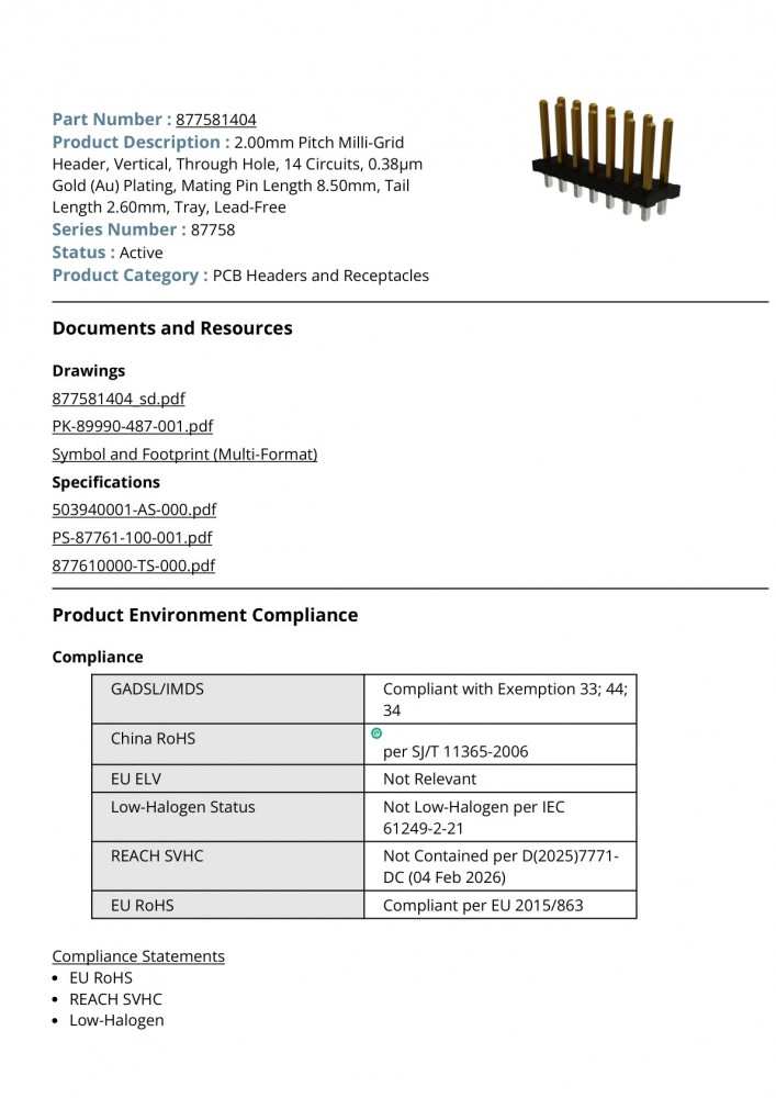 MOLEX 877581404 document image, page 1