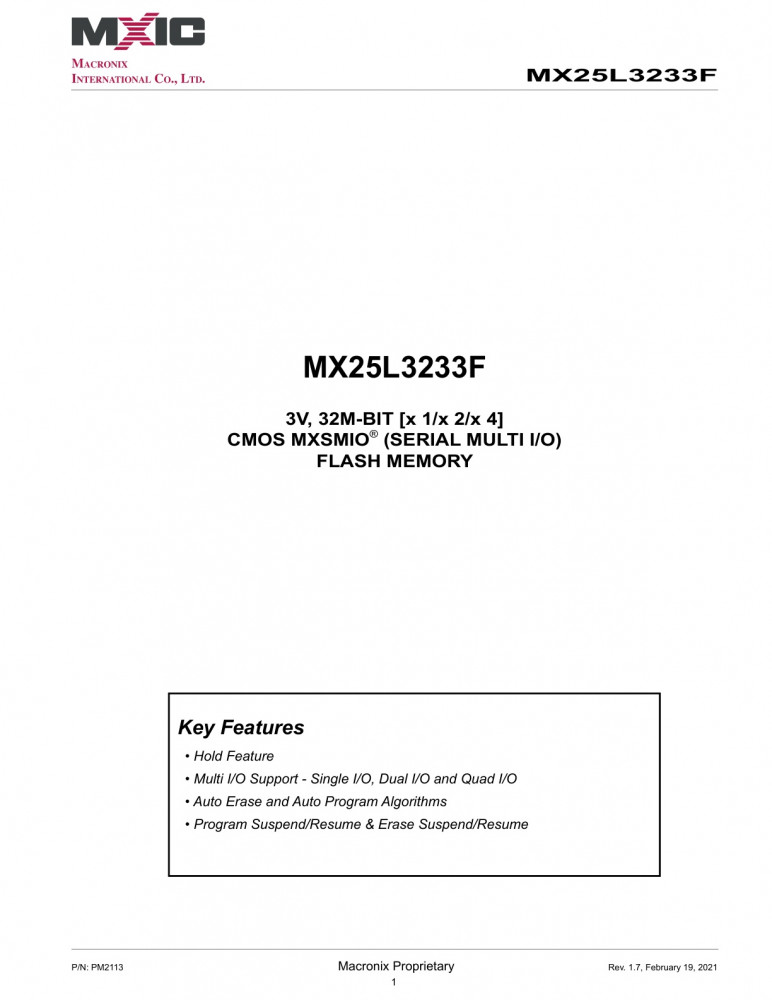 MX25L3233F datasheet page 1