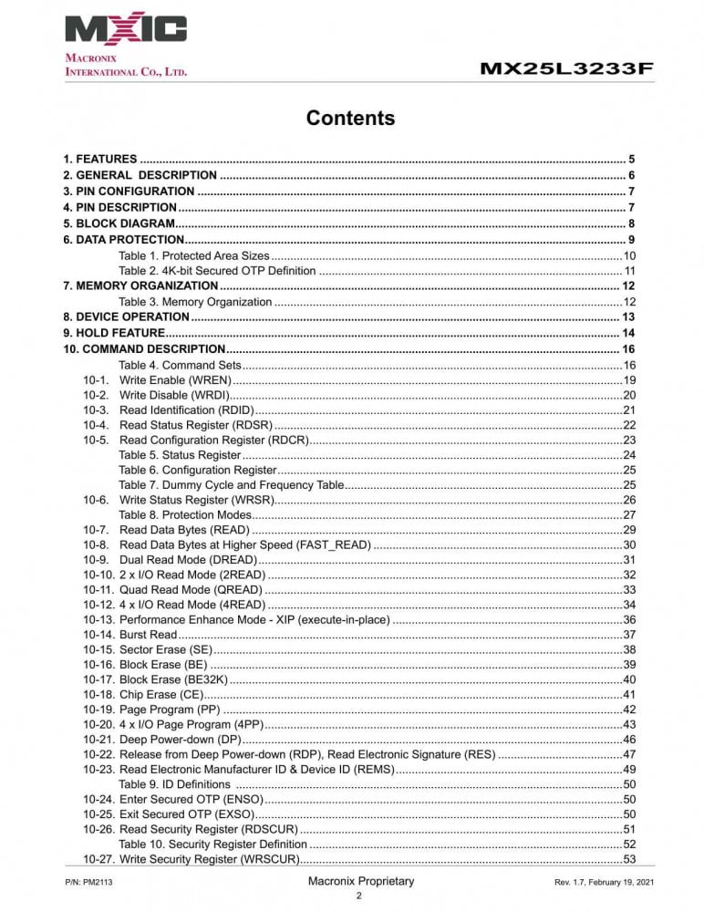 MX25L3233F datasheet page 2