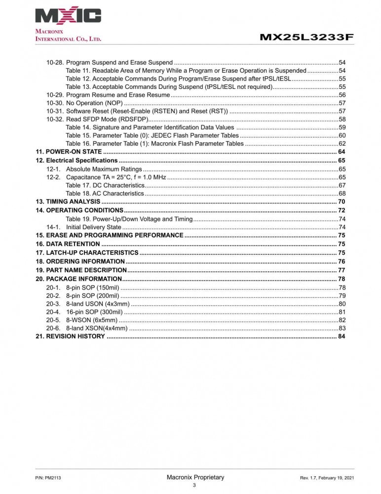 MX25L3233F datasheet page 3