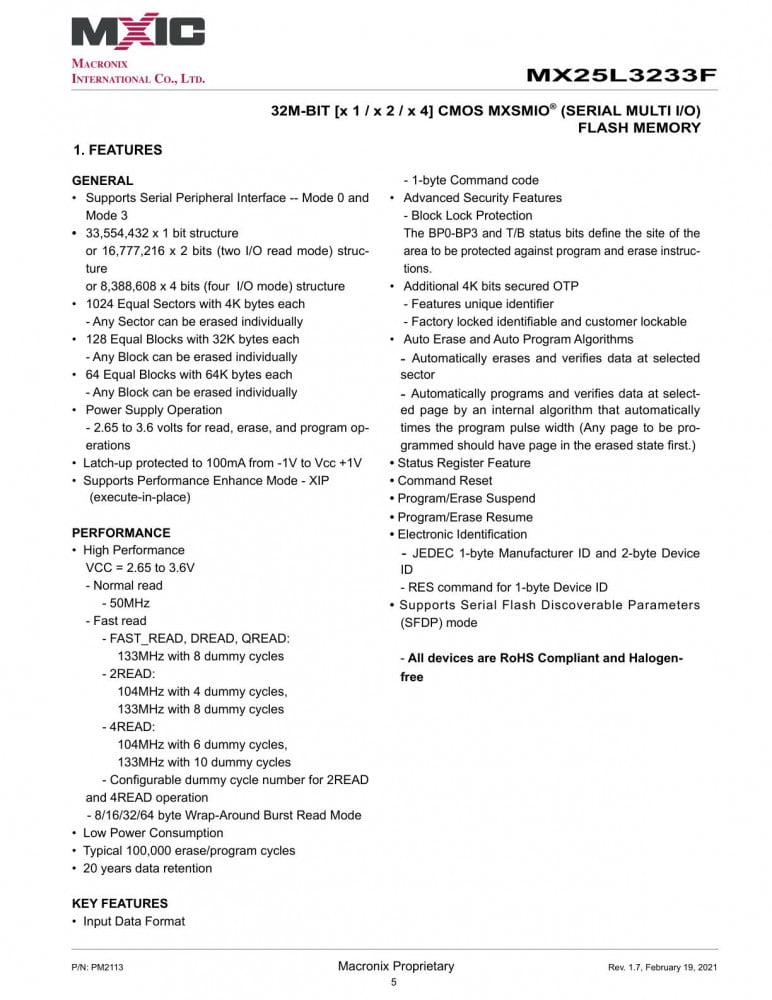 MX25L3233F datasheet page 5