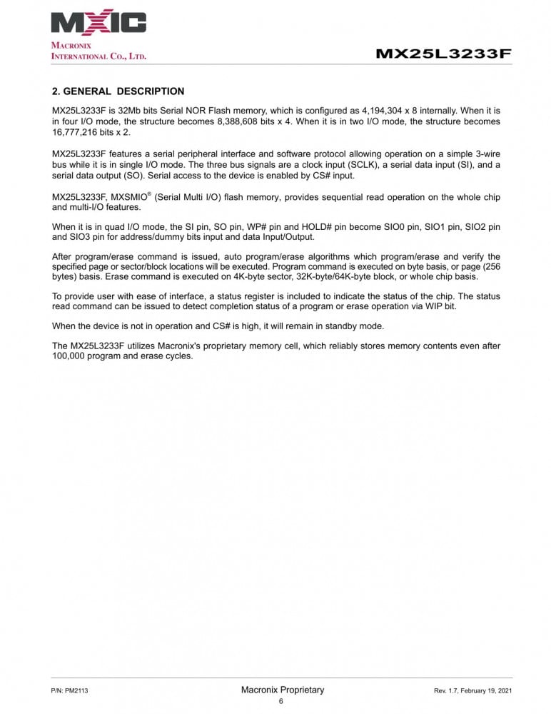 MX25L3233F datasheet page 6