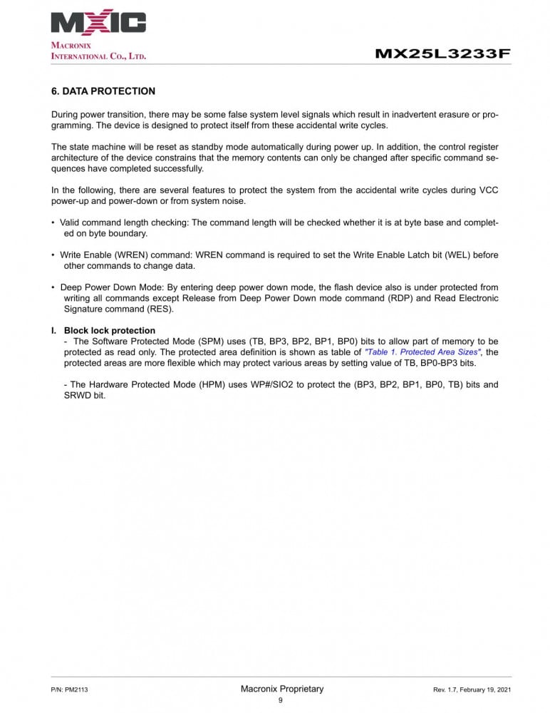 MX25L3233F datasheet page 9