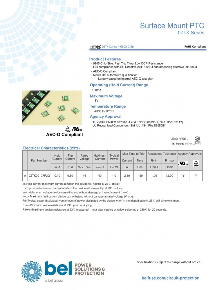 Bel Fuse 0ZTK0010FF2G datasheet page 1