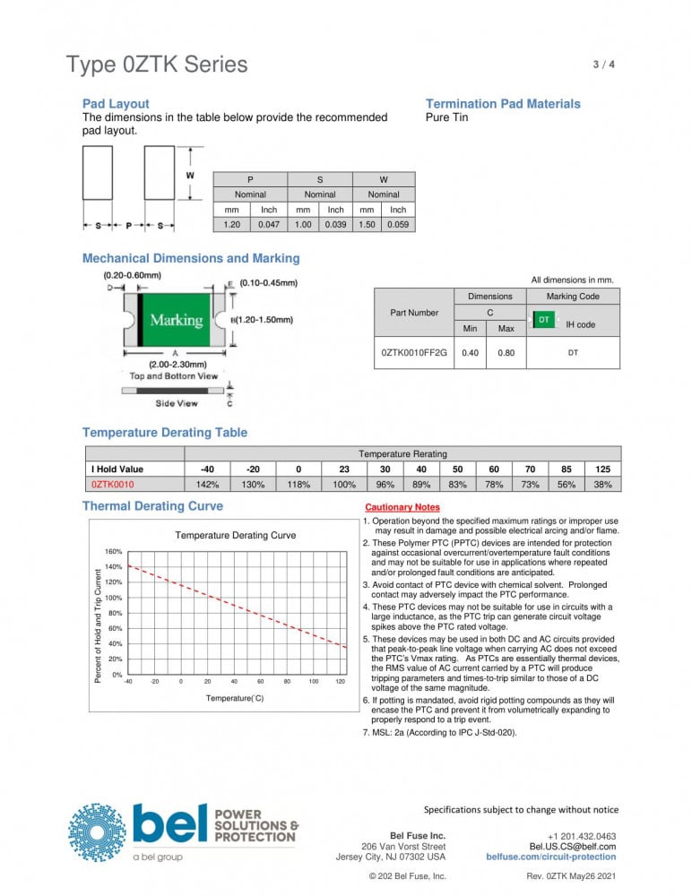 Bel Fuse 0ZTK0010FF2G datasheet page 3