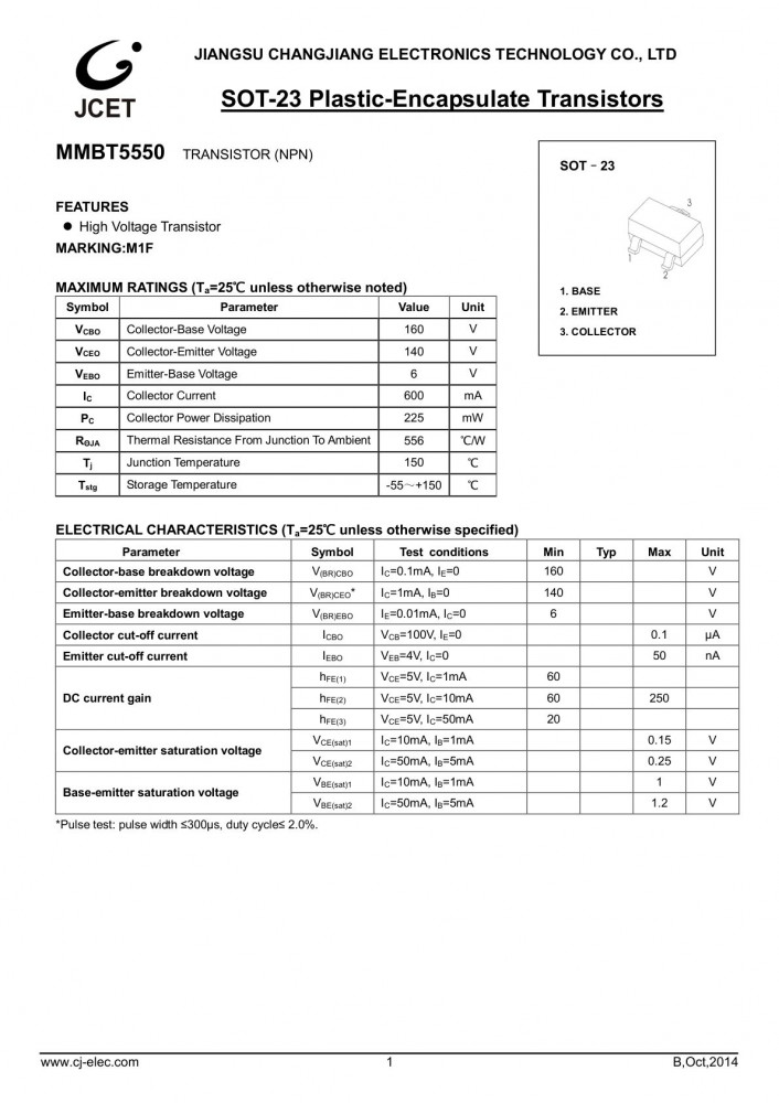 MMBT5550 datasheet page 1