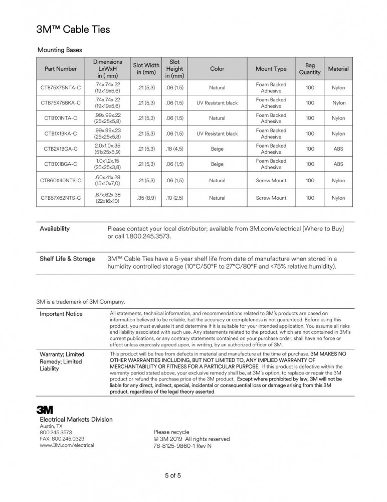 3M Cable Ties datasheet page 5