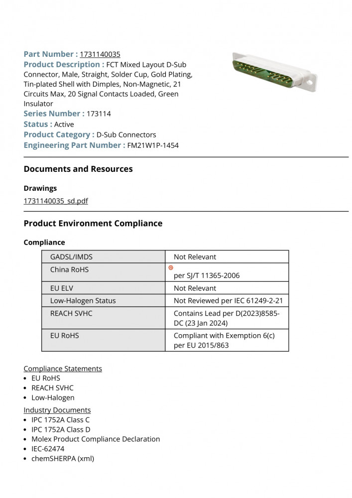 MOLEX 1731140035 product drawing page 1