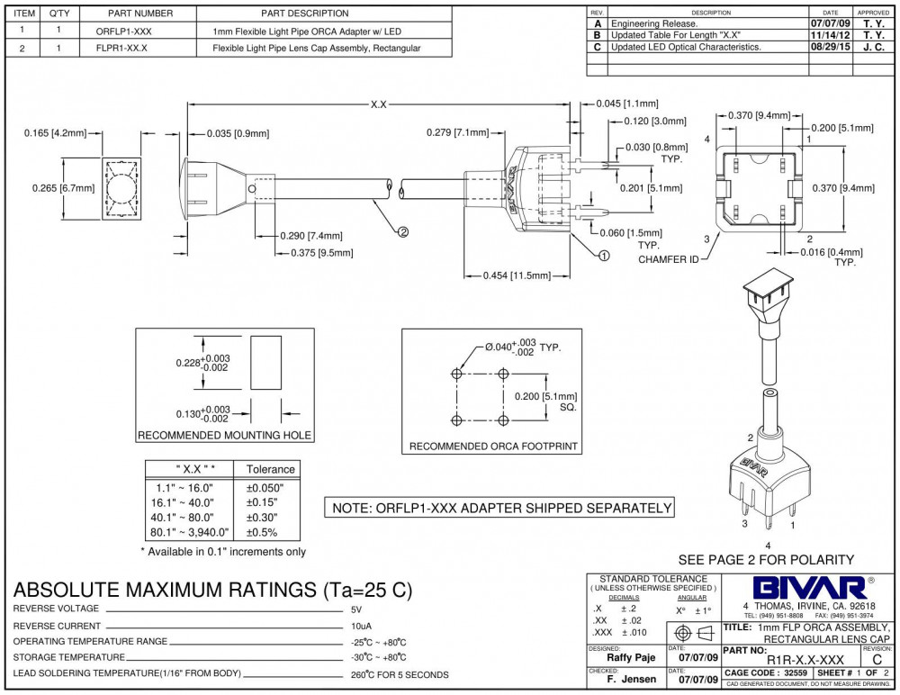 BIVAR R1R-4.0-WHT technical drawing page 1
