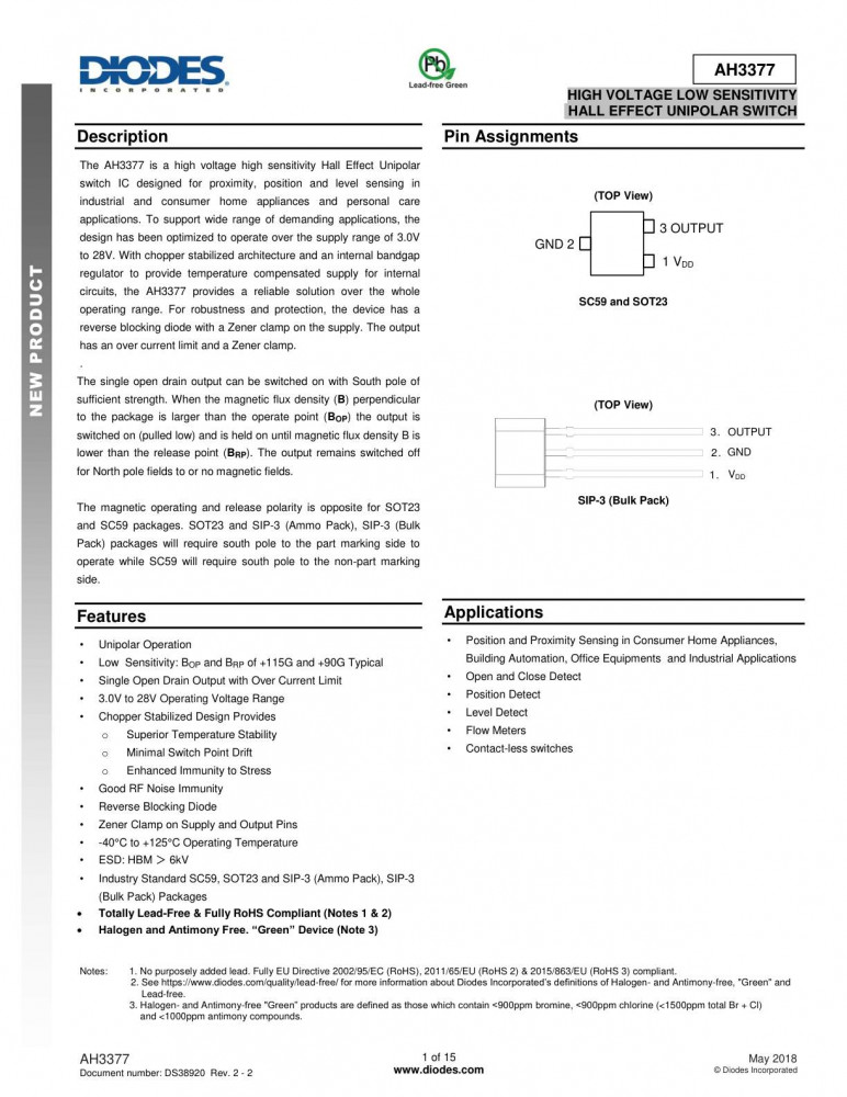 AH3377 datasheet page 1