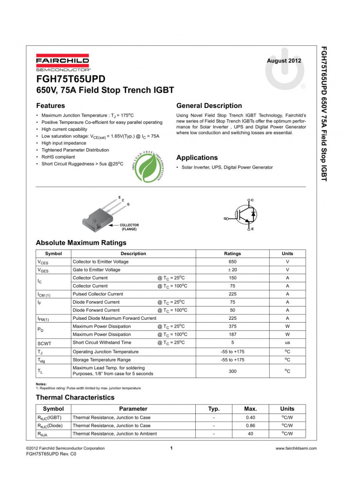 FGH75T65UPD datasheet page 1