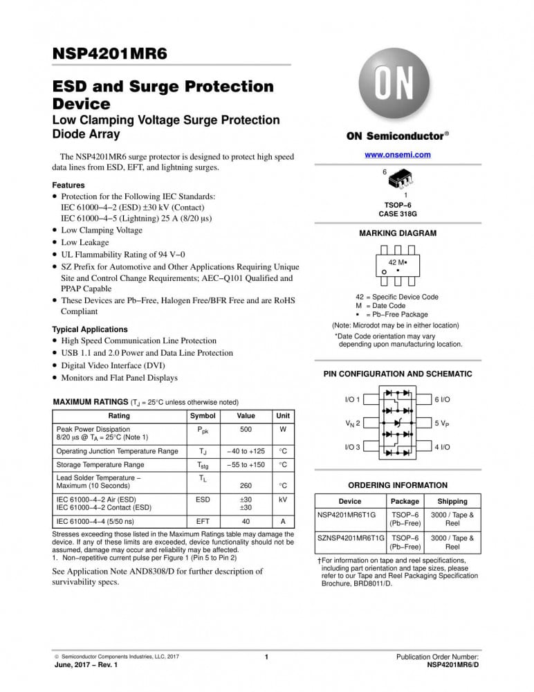 NSP4201MR6T1G technical document page 1