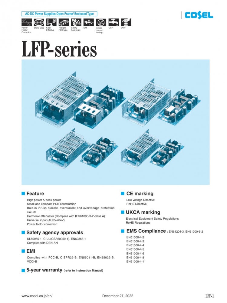Cosel LFP series datasheet page 1