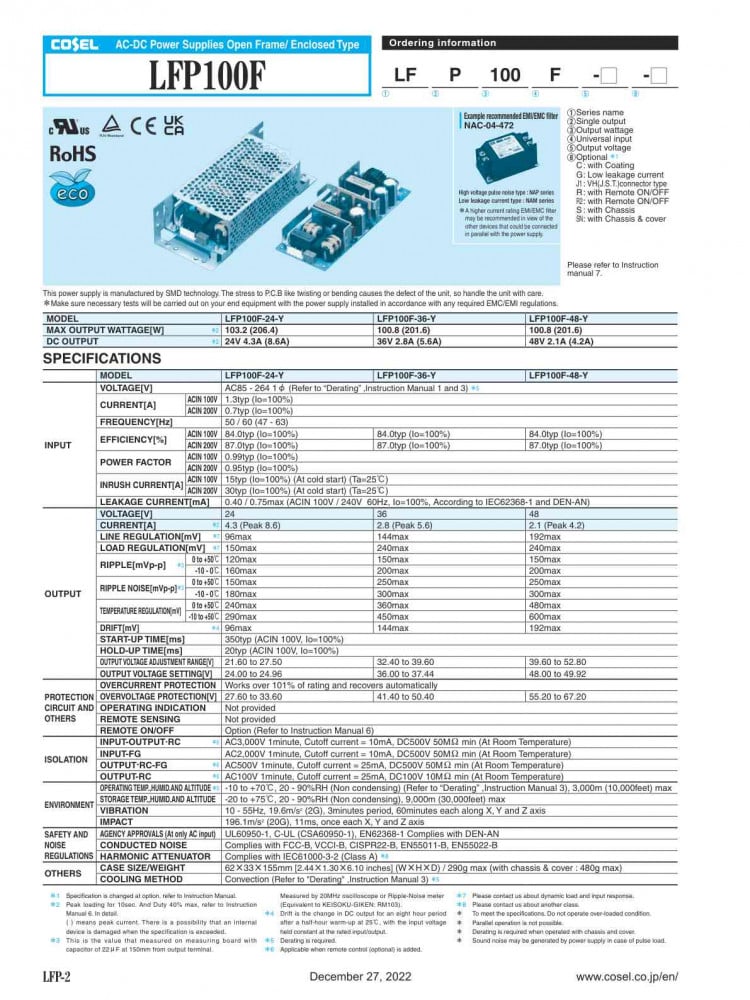 Cosel LFP series datasheet page 2