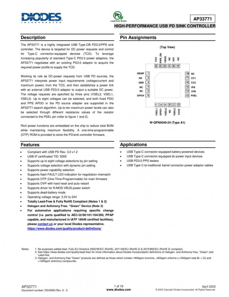 AP33771 datasheet page 1