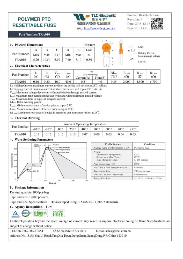 TLC Electronic TRA010 datasheet preview