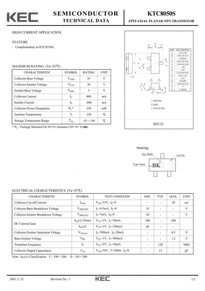 KTC8050S-D-RTK/P datasheet page 1