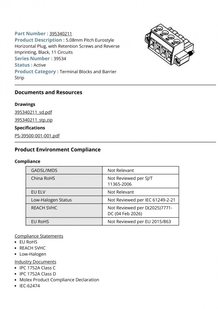ESE Eurostyle terminal block product specification page 1