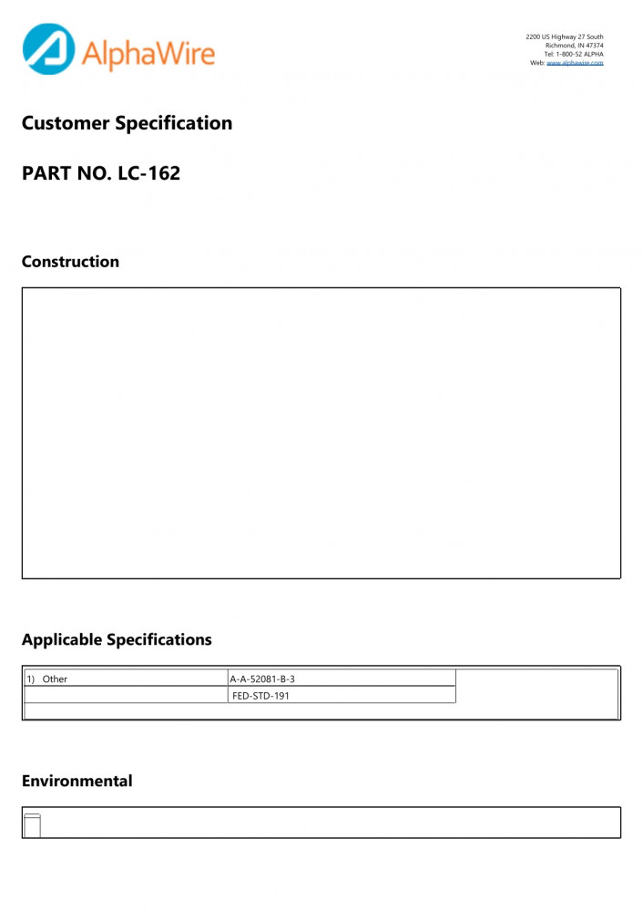 Alpha Wire LC-162 document page 1