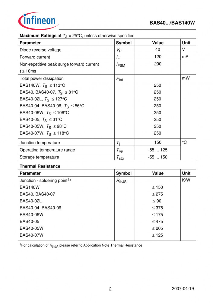 BAS4006WE6327 technical document page 2