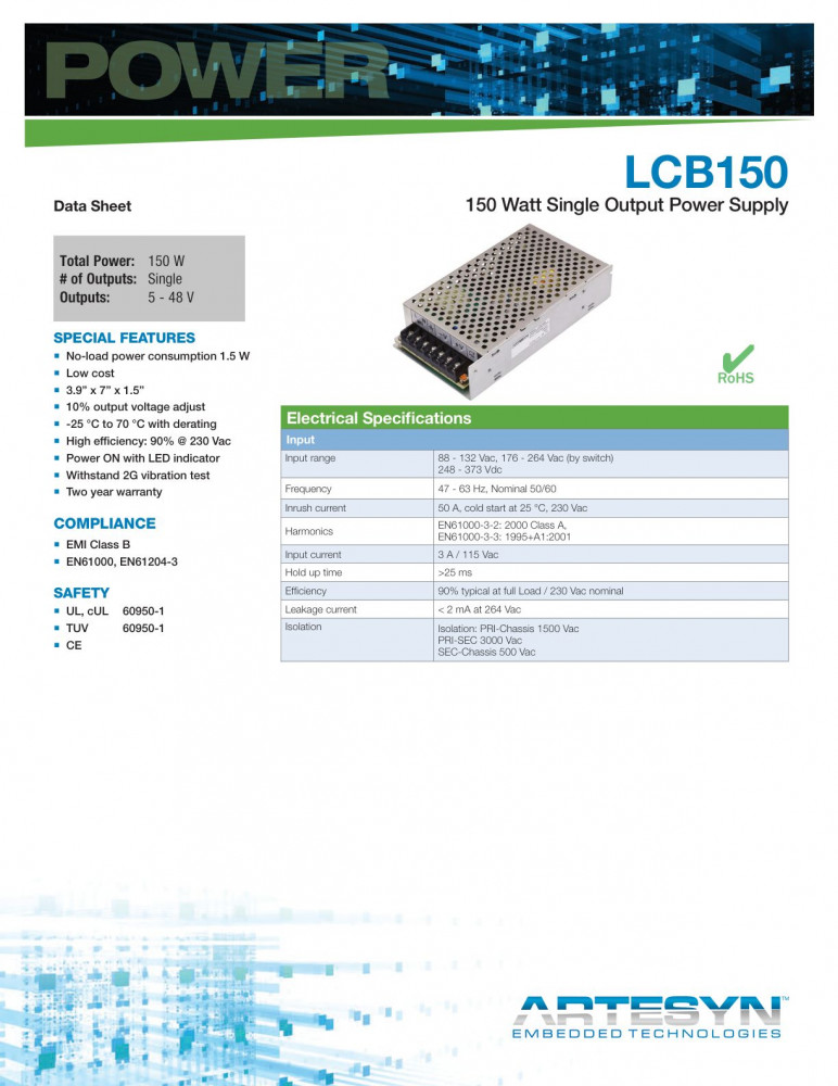 Artesyn LCB150Q product documentation page 1