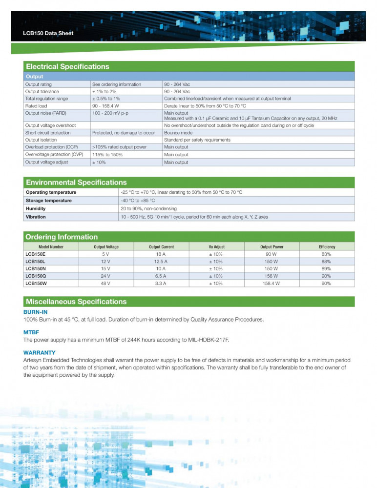 Artesyn LCB150Q product documentation page 2