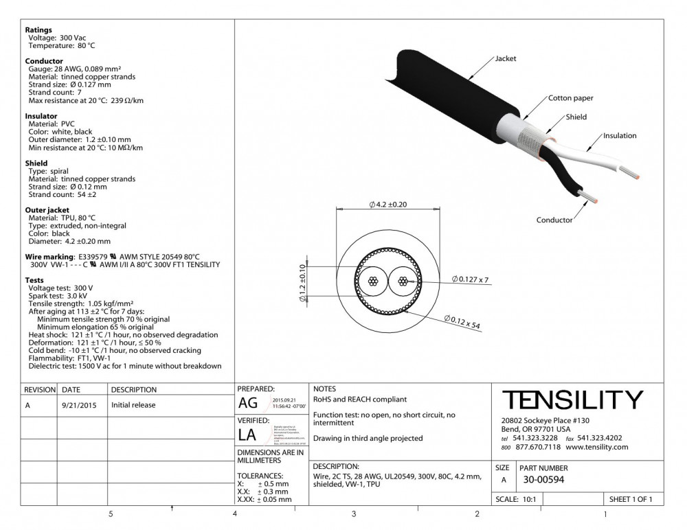 Tensility 30-00594 cable technical drawing page