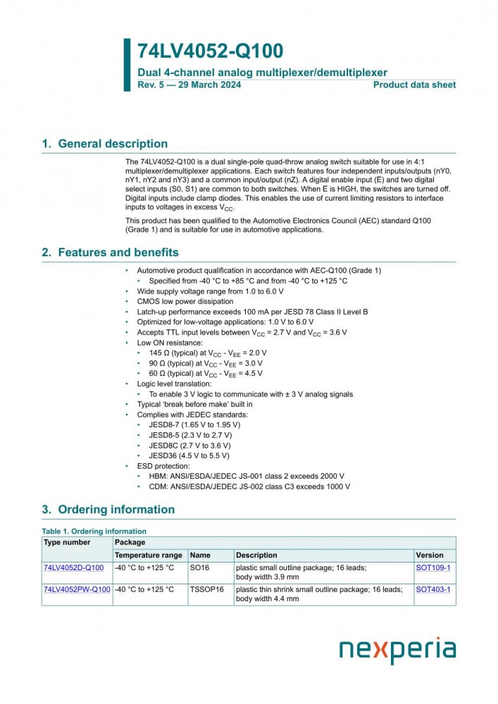 74LV4052PW-Q100J datasheet page 1