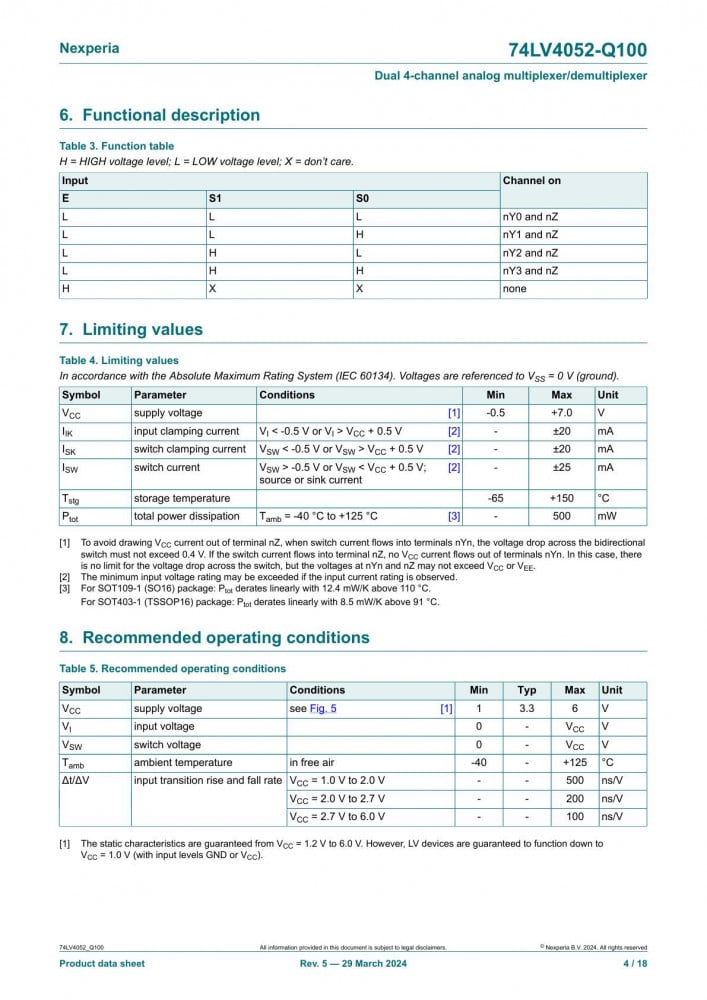 74LV4052PW-Q100J datasheet page 4