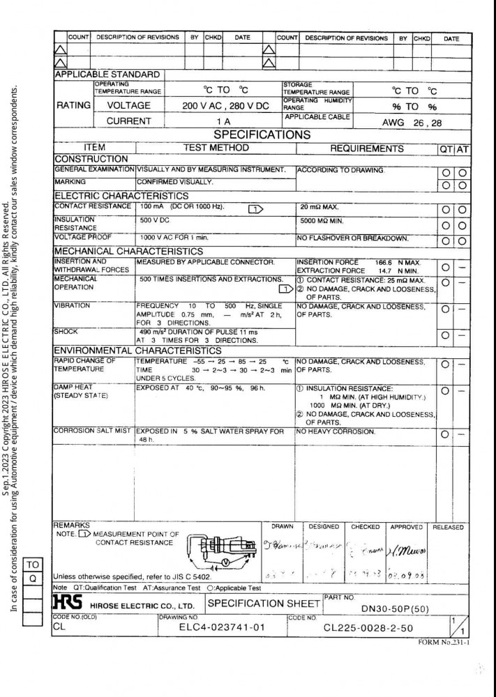 HRS DN30-50P(50) specification sheet preview