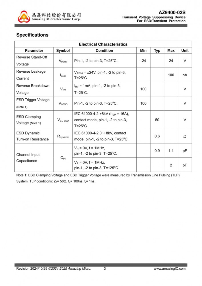 AZ9400-02S technical document page 3