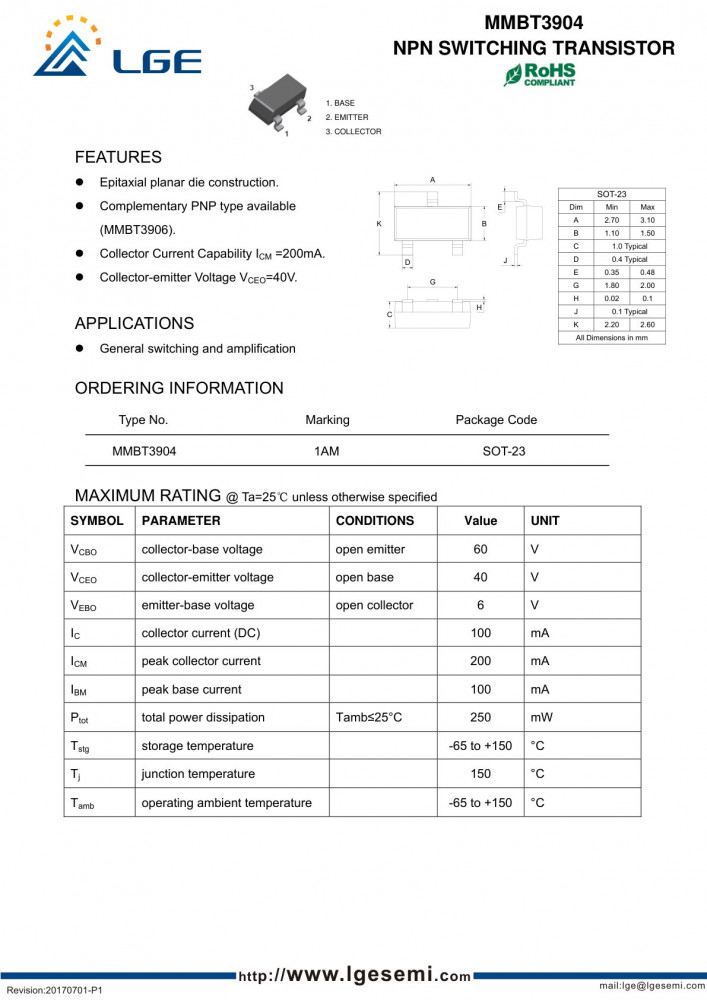 MMBT3904 1AM datasheet page 1