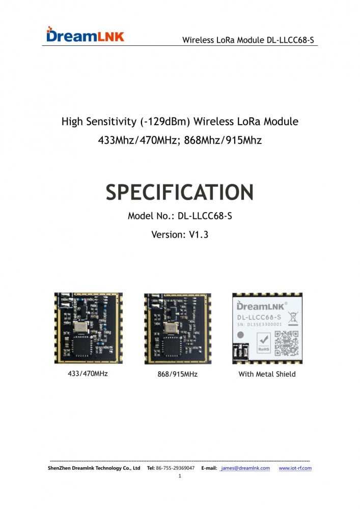 DL-LLCC68-S-433 datasheet page 1
