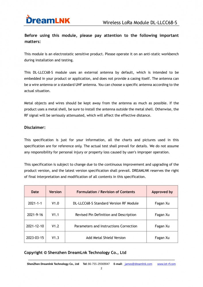 DL-LLCC68-S-433 datasheet page 2