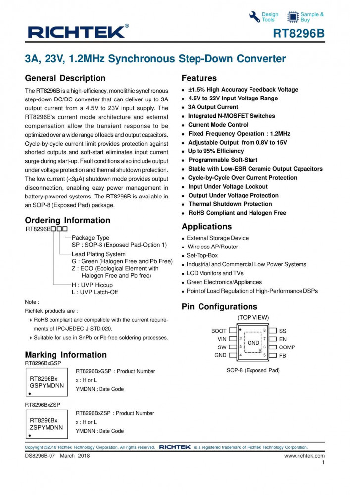 RT8296B datasheet page 1