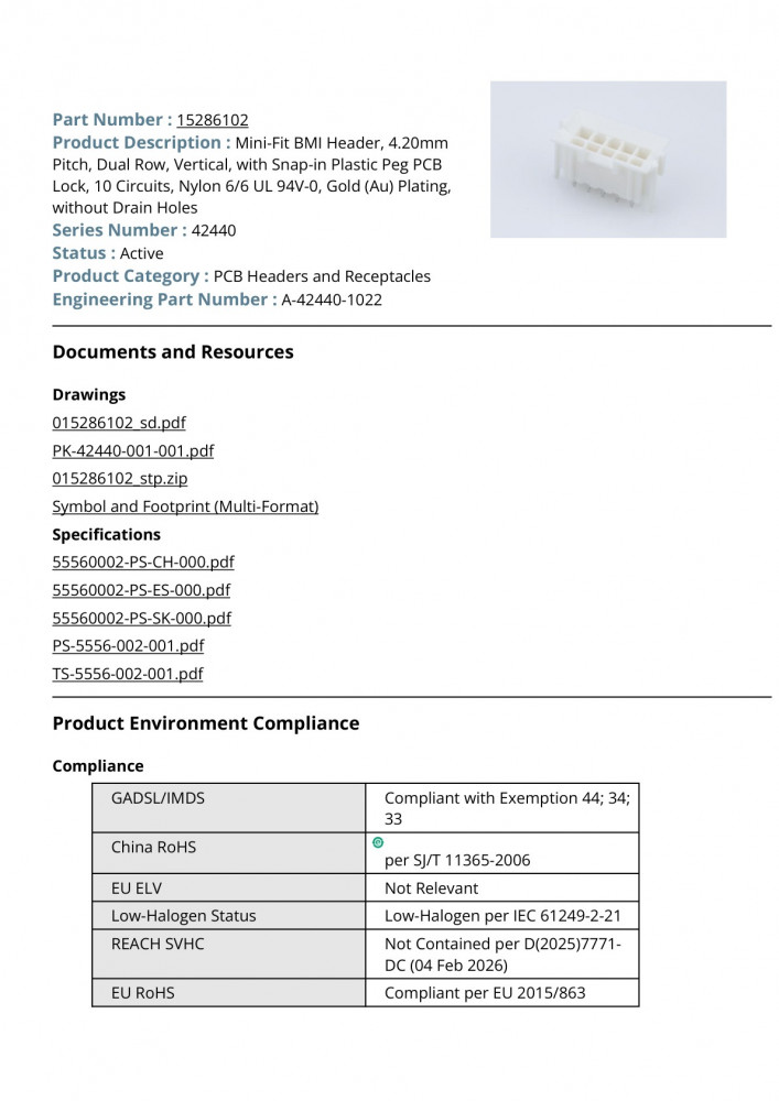 MOLEX specification document page 1