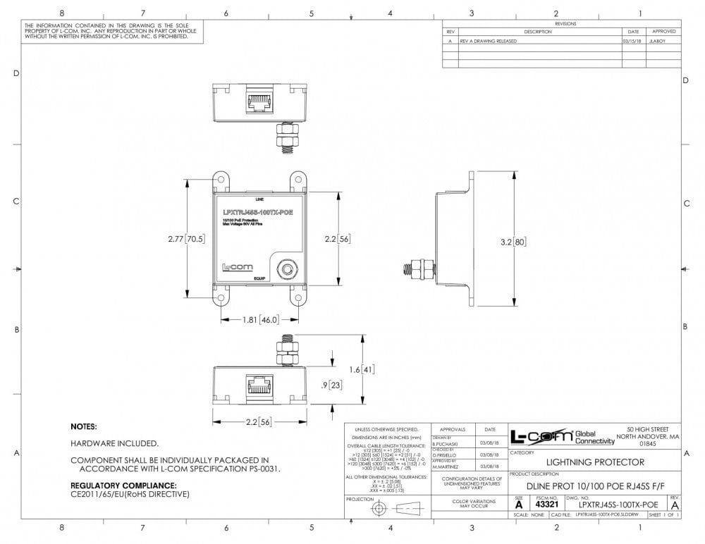 LPXTRJ45S-100TX-POE technical drawing preview