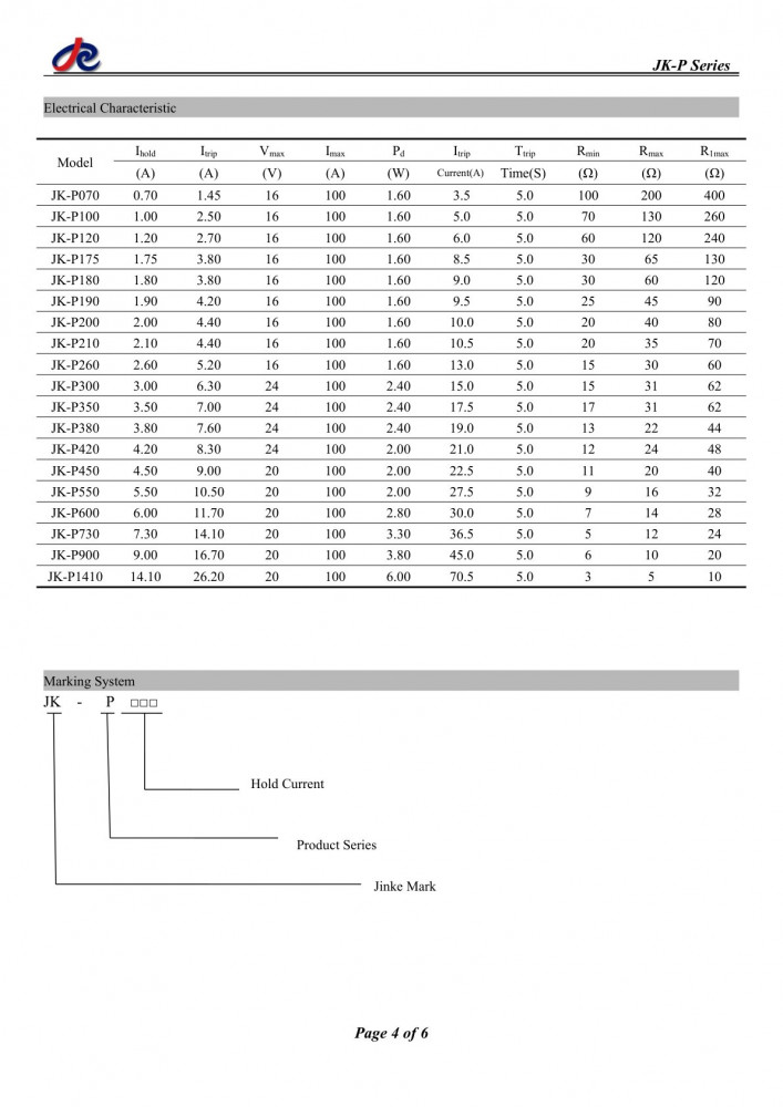 Jinrui JK-P Series datasheet page 4