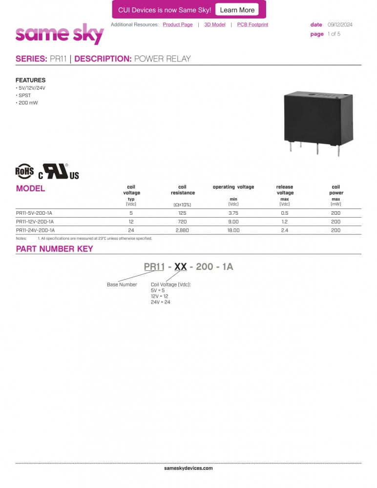 PR11 datasheet page 1
