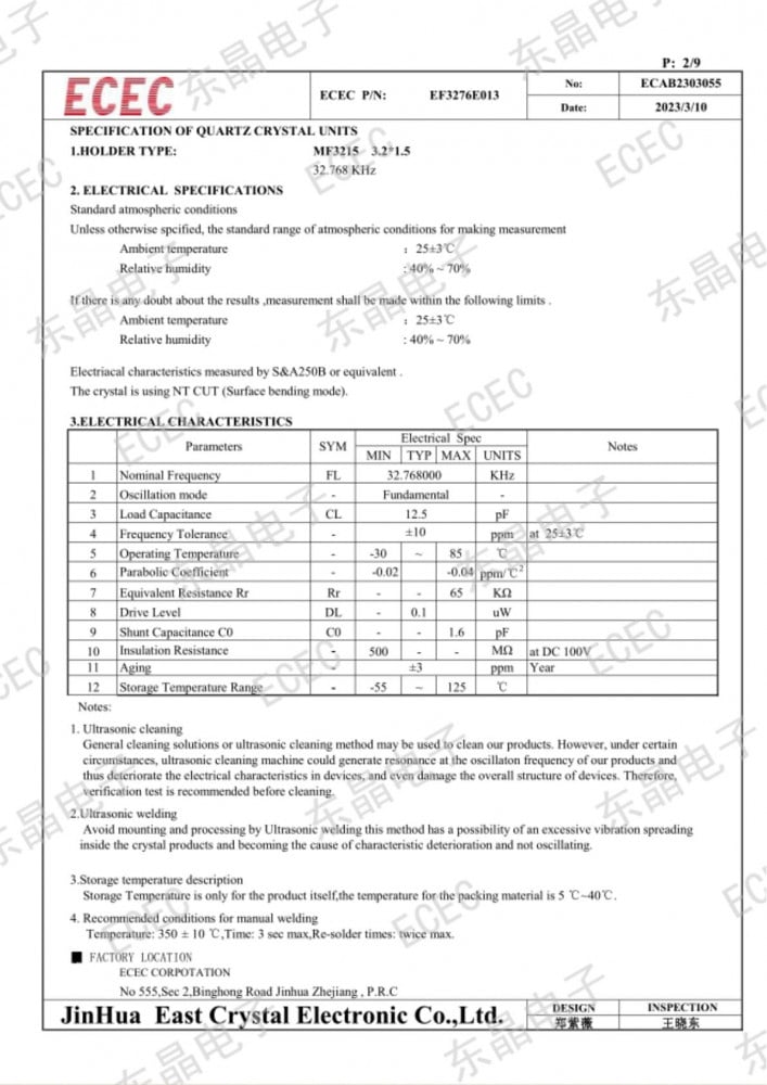 EF3276E013 specification document page 1