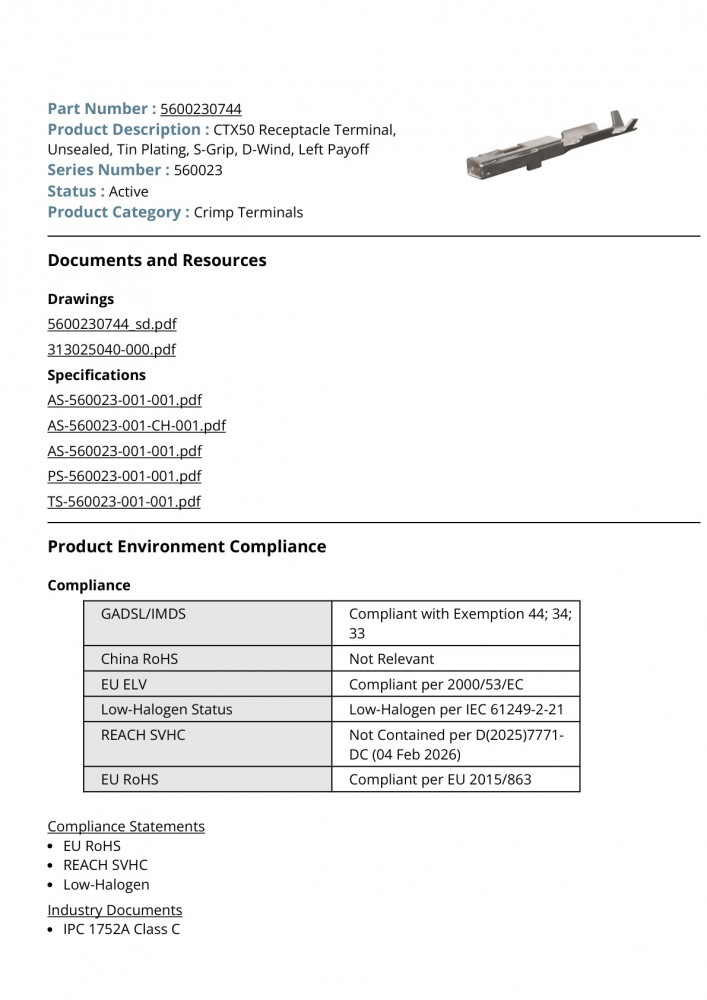 MOLEX 5600230744 technical document page 1