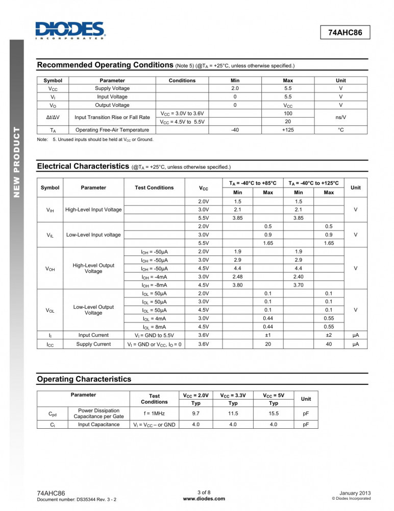 74AHC86T14-13 datasheet page 3