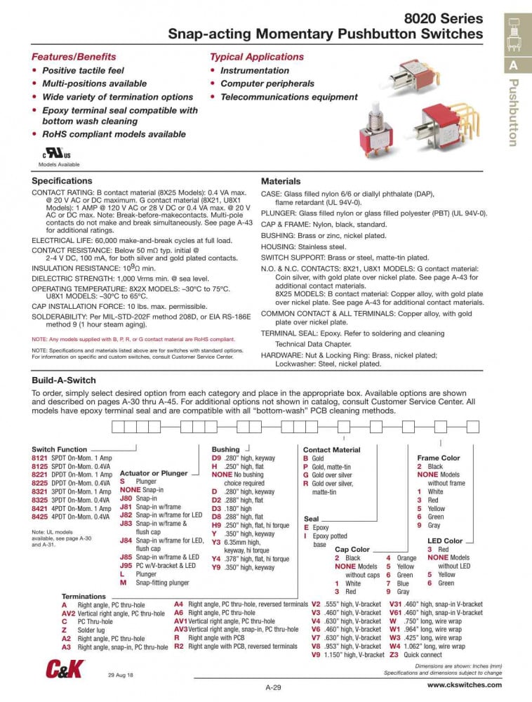C&K 8020 series datasheet page 1