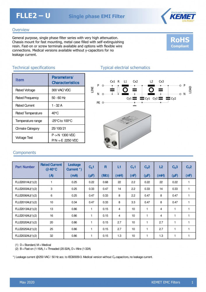 KEMET FLLE series technical document page 1